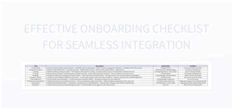 Effective Onboarding Checklist For Seamless Integration Excel Template ...