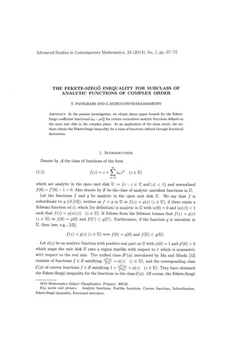Pdf The Fekete Szegö Inequality For Subclass Of Analytic Functions Of