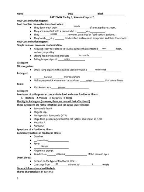Asyah Henry 16133 Servsafe Chapter 2 Part 2 Fattom The Big 6