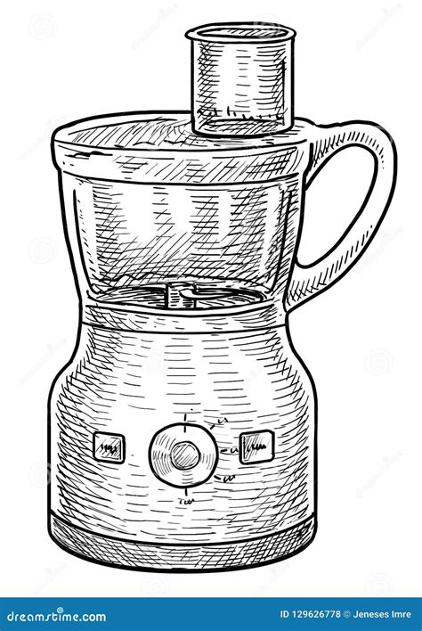 Electric Food Processor Illustration Drawing Engraving Ink Line Art