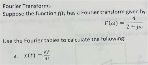 Solved Fourier Transforms Suppose The Function F T Has A Chegg