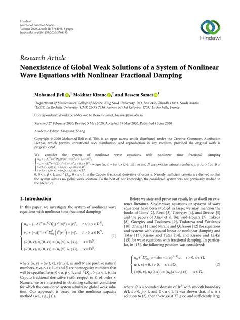 Pdf Nonexistence Of Global Weak Solutions Of A System Of Nonlinear