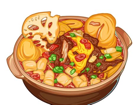 食物插画 莲藕年糕火锅小羊肉串呀 站酷zcool