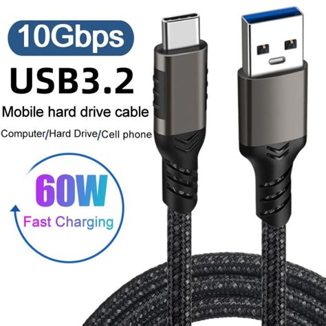 USB3 2 10Gbps USB A To USB C 3 2 Gen2 Data Transfer Cord SSD Hard Disk 3A 60W Quick Charge 3 0