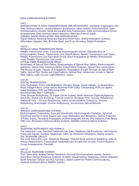 Data Communication Systems Syllabus Pdf Data Transmission Telecommunication