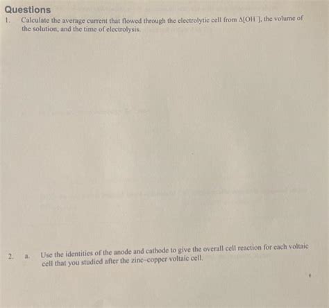 Zinc Copper Voltaic Cell Cell Potential Chegg Com