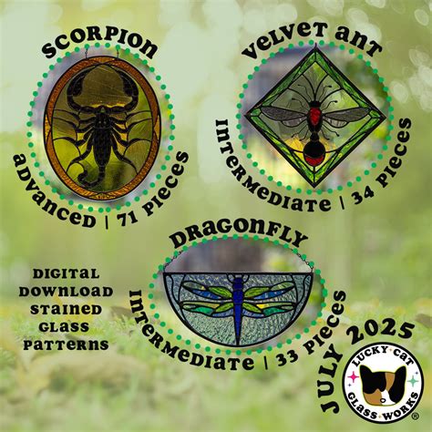 Winged Whimsy July 2025 Stained Glass Patterns Lucky Cat Glass Works