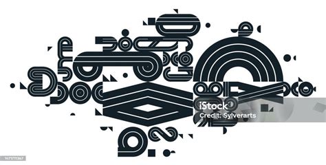 동적 지저분한 추상 벡터 디자인 구성 최소한의 줄 지어 현대 미술 세련된 지오메트리 요소 흰색 흑백으로 격리 0명에 대한 스톡