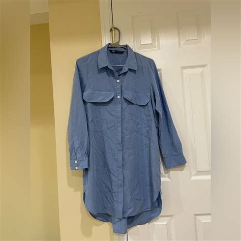 Zara Tops Zara Oversized Long Blue Buttons Up Shirt Dress Side