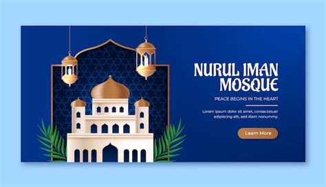 이슬람 모스크 수평 배너 템플릿 프리미엄 벡터