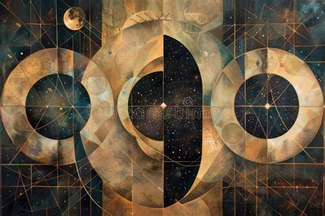 Celestial Motifs Intertwined With Geometric Shapes Creating A Mesmerizing Fusion Of Art And