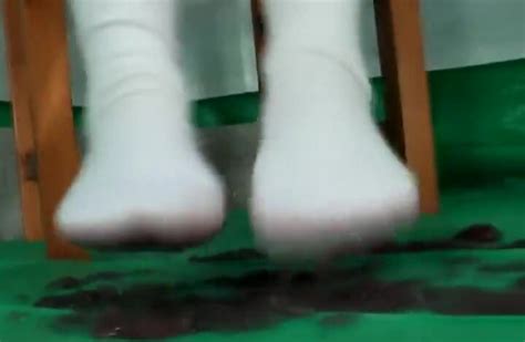 Japanese Woman Crushes Foods Under Boots N White Socks