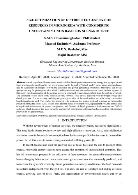 Pdf Size Optimization Of Distributed Generation Resources In