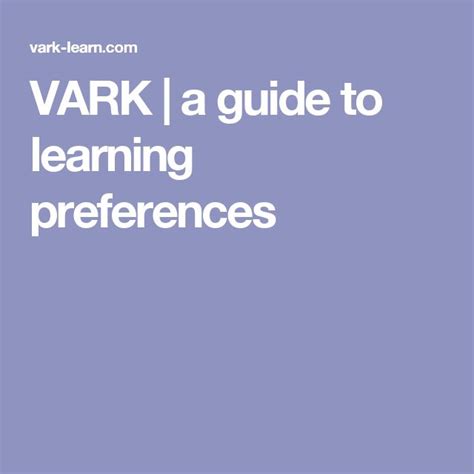 VARK A Guide To Learning Preferences Learning Styles Learning Study Strategies