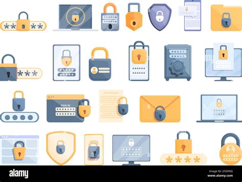 Password Protection Icons Set Cartoon Set Of Password Protection Vector Icons For Web Design