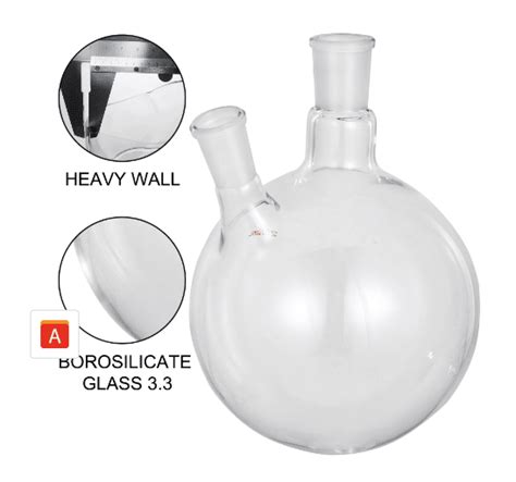 VEVOR 2L 5L Round Bottom Flask 2 Neck 24 40 Joint W 2 Keck Clips