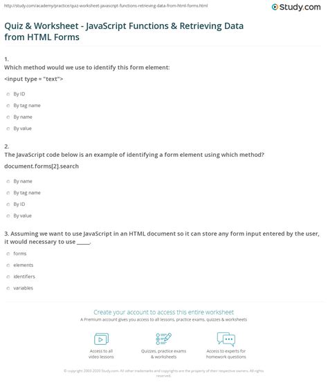 Quiz And Worksheet Javascript Functions And Retrieving Data From Html