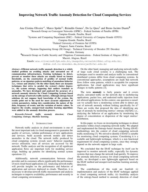 Pdf Improving Network Traffic Anomaly Detection For Cloud Computing
