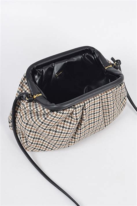 Houndstooth Pattern Cross Body Bag Brown Mix Flyfatchick