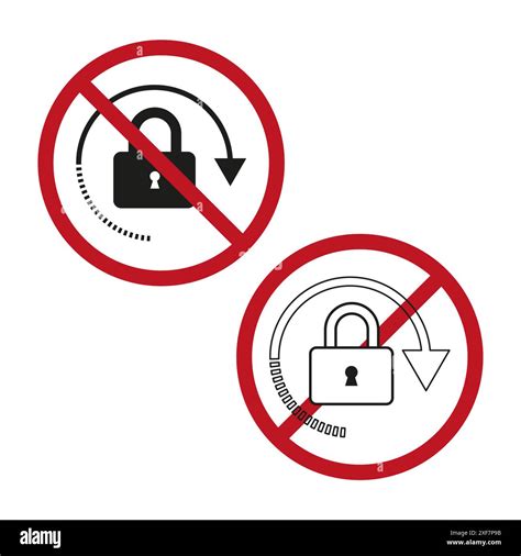 no unlocking icons red prohibition signs black padlock symbols security warning vector stock