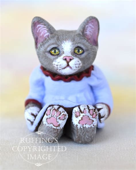 Laurel Miniature Gray And White Cat Art Doll Handmade Original One