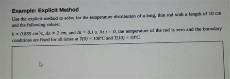 solved example explicit method use the explicit method to