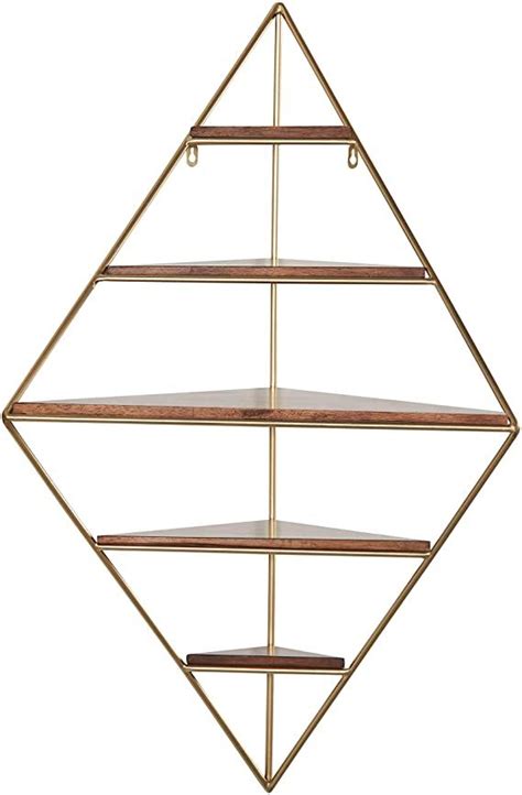 Modern Floating Triangle Wall Shelf Natural Wood And Gold