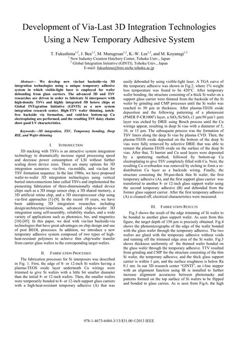 Pdf Development Of Via Last 3d Integration Technologies Using A New