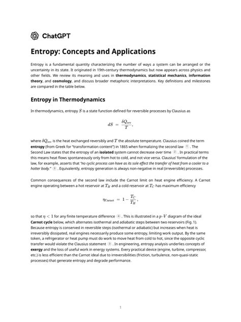 Entropy Concepts And Applications Pdf Entropy Second Law Of