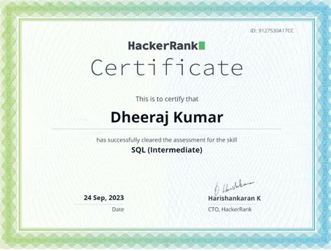 dheeraj kumar on linkedin certification sqlintermediate hackerrank