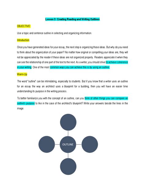 Lesson 3 Creating Reading And Writing Outlines Pdf Essays Idea