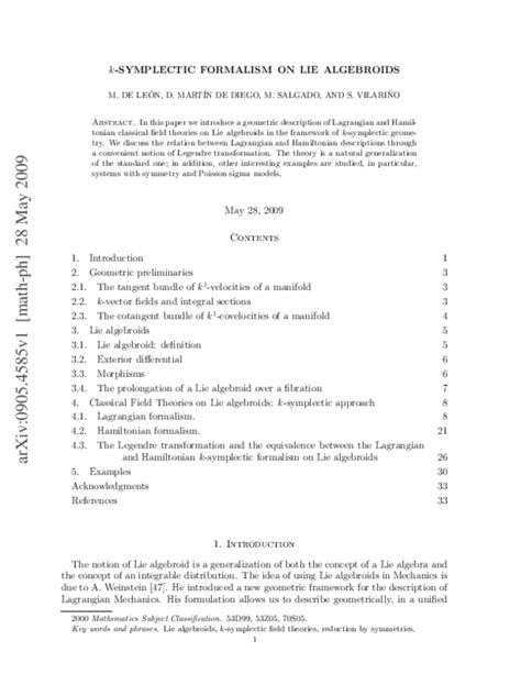 Pdf K Symplectic Formalism On Lie Algebroids