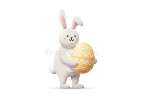 Cute Easter Bunny Holding Colorful Decorated Egg On White Background