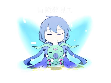 Mishima Erika Wormmon Digimon Highres Translation Request Antennae Blue Hair Closed Eyes