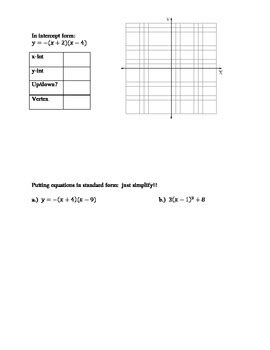 Graphing Quadratic Functions Guided Notes Practice Quiz Smart Notebook