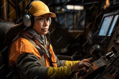 Premium Photo Grader Operator In The Cabin Controlling The Machine