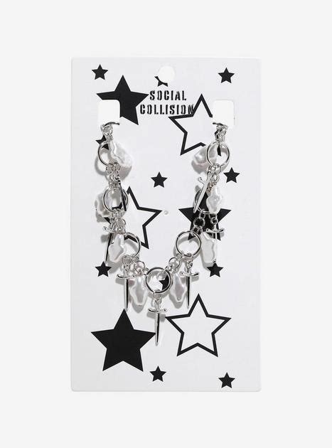 Social Collision Sword Pearl Chain Mail Choker Hot Topic
