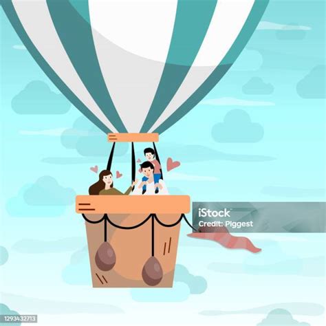 행복한 부모와 아이들의 초상화 큰 가족 다른 세대 는 함께 가족 구름이 있는 풍선 가족 유아 어머니 아버지 블루 컬러 스타일로