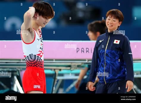 Paris France 2nd Aug 2024 L R Ryusei Nishioka Akiko Maruyama Jpn Trampoline Mens
