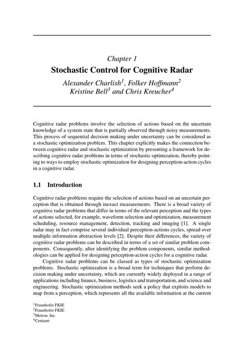 Pdf Stochastic Control For Cognitive Radar