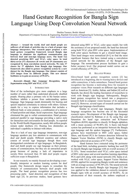 pdf hand gesture recognition for bangla sign language using deep