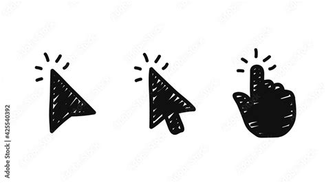 Set Of Hand Drawn Computer Mouse Cursors Isolated On White Background
