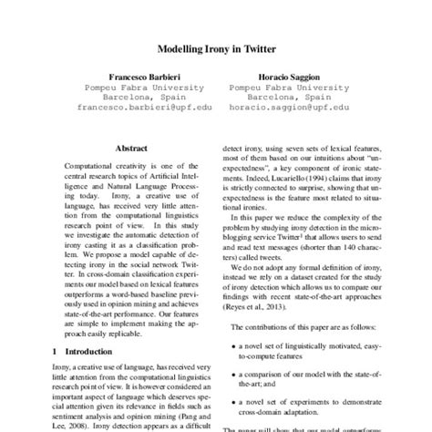 Modelling Irony In Twitter Acl Anthology