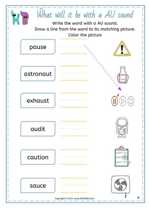 Introduction To Au Sound Read And Match Worksheets