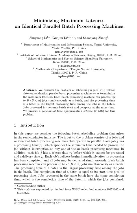 Pdf Minimizing Maximum Lateness On Identical Parallel Batch
