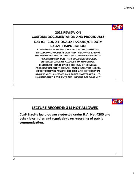 Cdp Day 03 Reading Conditionally Free Importation Pdf Taxes Customs