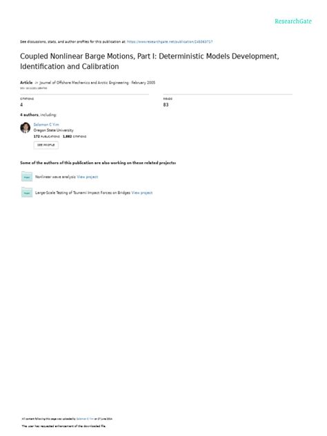 Coupled Nonlinear Barge Motions Part I Determinist Pdf Center Of Mass Waves