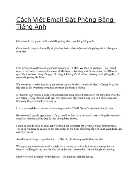 Top 10 mẫu email đặt phòng khách sạn bằng tiếng anh mới nhất