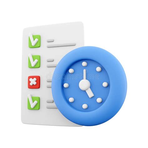 3d Rendering Timing Concept With Clock And Check List On Clipboard Icon 3d Render Clipboard