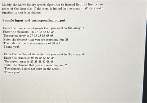 Solved C Modify The Above Binary Search Algorithm